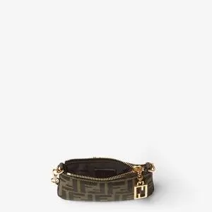 Fendi Mini Tube Pouch Tobacco Brown Ff Jacquard Fabric Pouch
